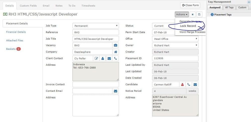 Lock Down Placement Records & how to use it